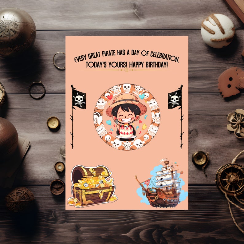 Printable Anime Birthday Card Digital Cardpirate Anime Card - Etsy