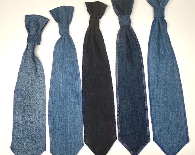 Upcycled Denim Tie: Layered Blue Jean Stripes, Visible Stitching, Snap ...