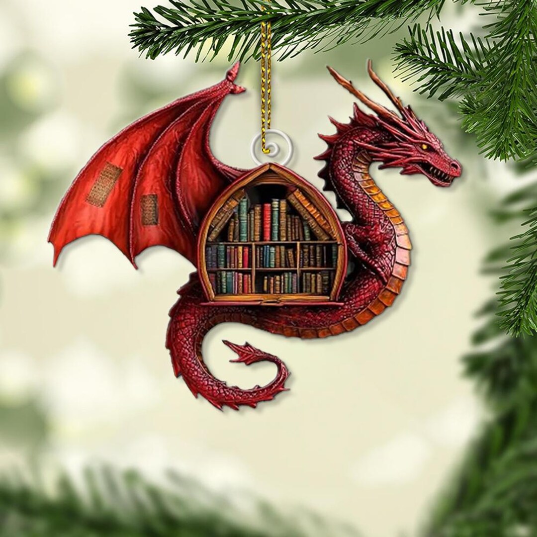 Red Dragon Books 2025 Ornament, Book Christmas Ornament, Reading Book ...