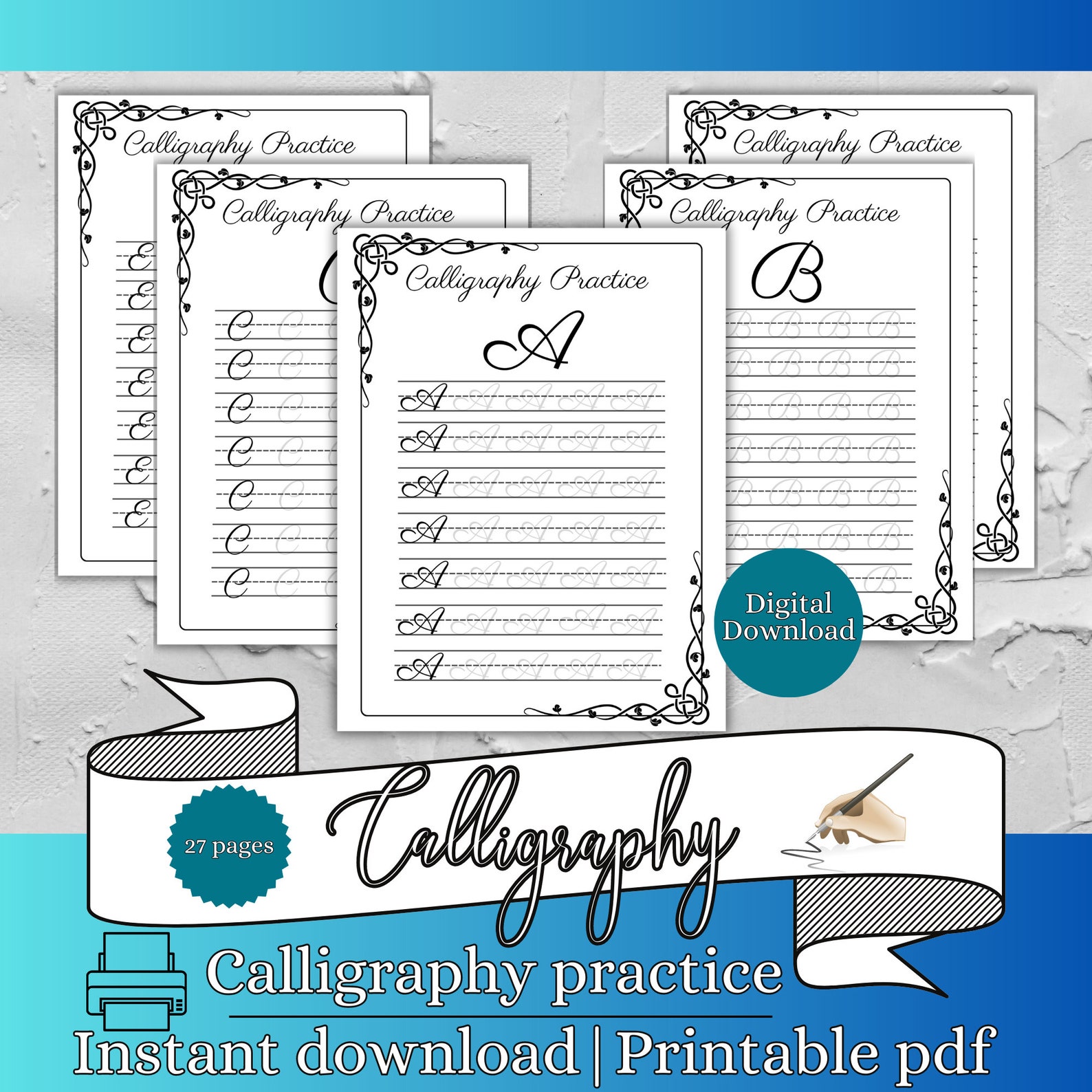 Calligraphy Practice Sheet Alphabet Modern Calligraphy Tracing - Etsy