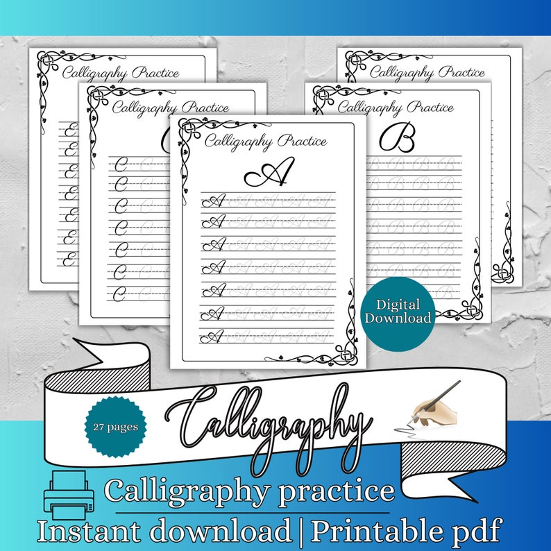 Calligraphy Practice Sheet Alphabet Modern Calligraphy Tracing - Etsy