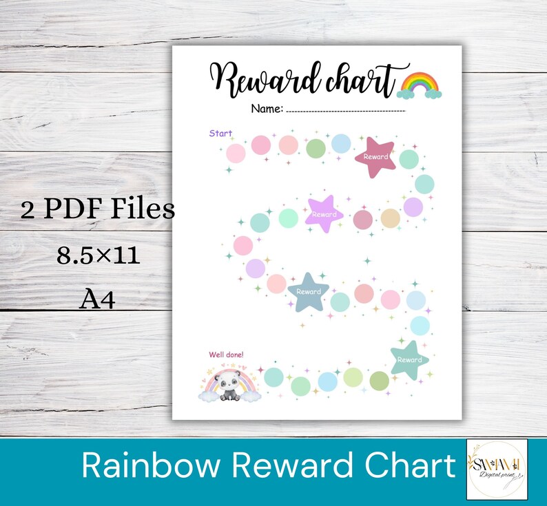 Rainbow Reward Chart Printable Kids Activity Behaviour Chart Potty ...