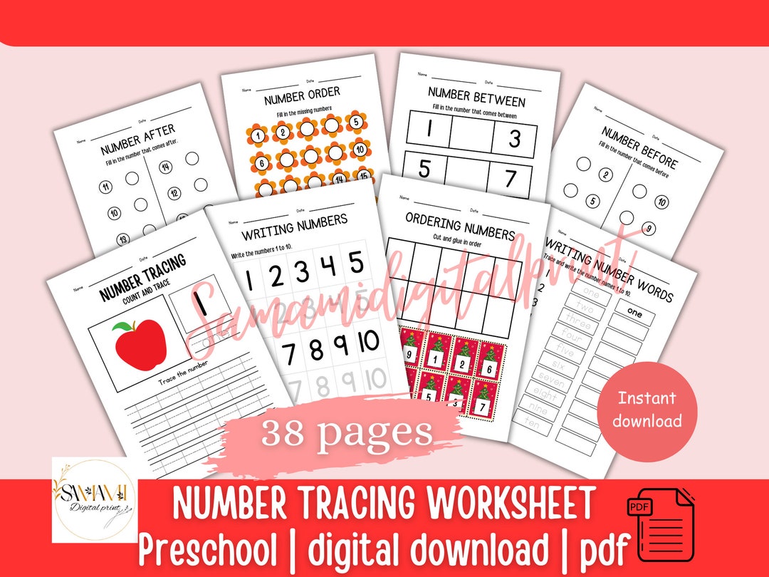 Number Tracing Worksheet Preschool Activity Page Homeschool - Etsy