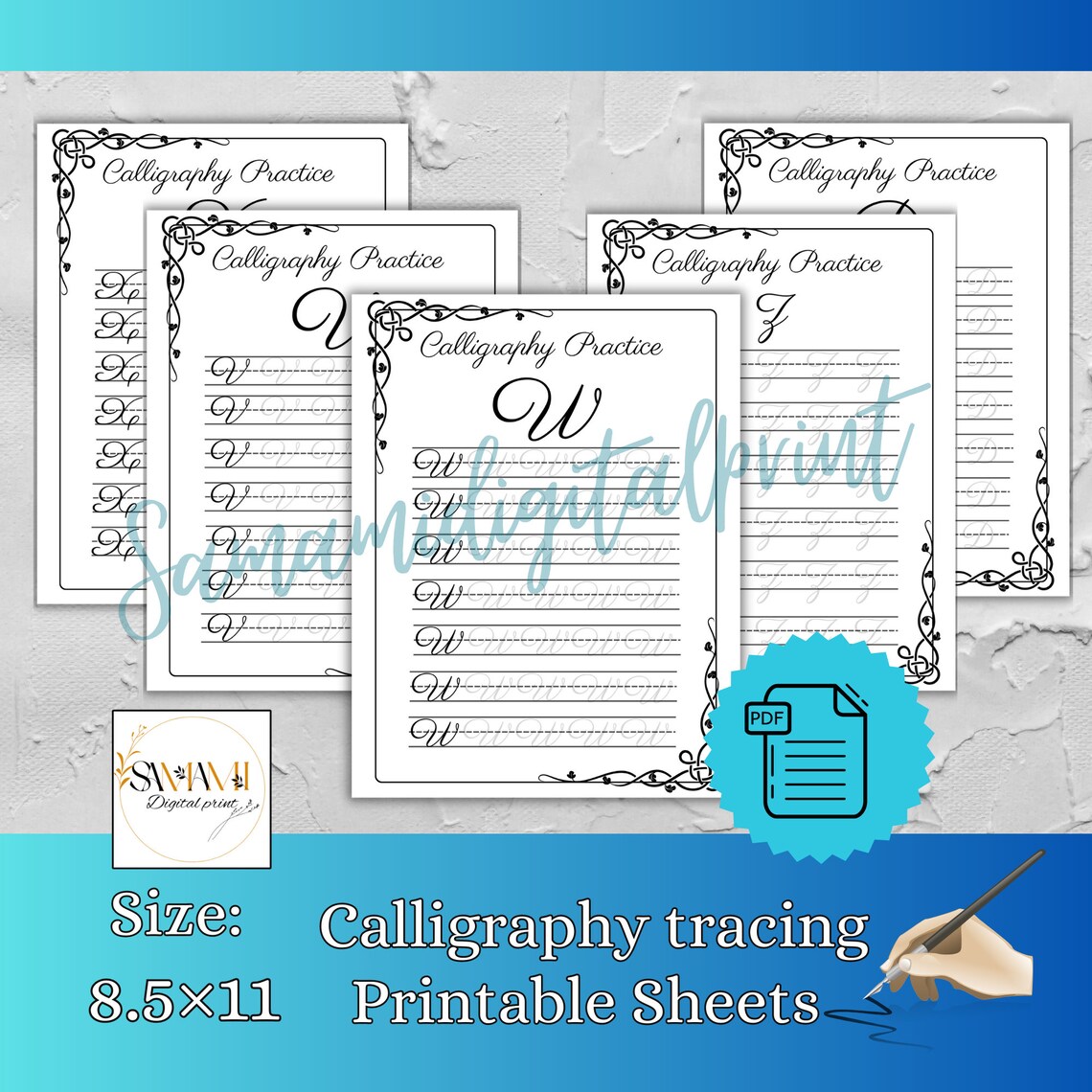 Calligraphy Practice Sheet Alphabet Modern Calligraphy Tracing - Etsy