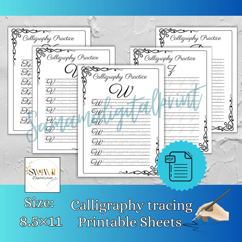 Calligraphy Practice Sheet Alphabet Modern Calligraphy Tracing - Etsy