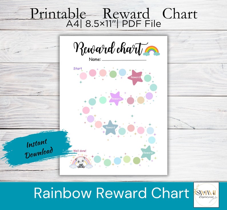 Rainbow Reward Chart Printable Kids Activity Behaviour Chart Potty ...