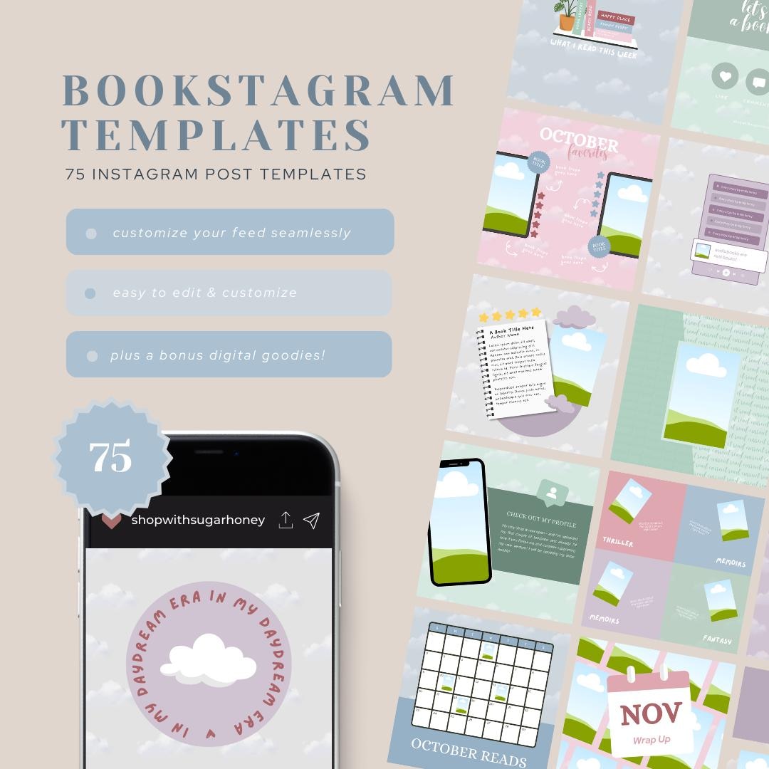 Bookstagram Instagram Post Templates: Bookish Theme (canva) - Etsy
