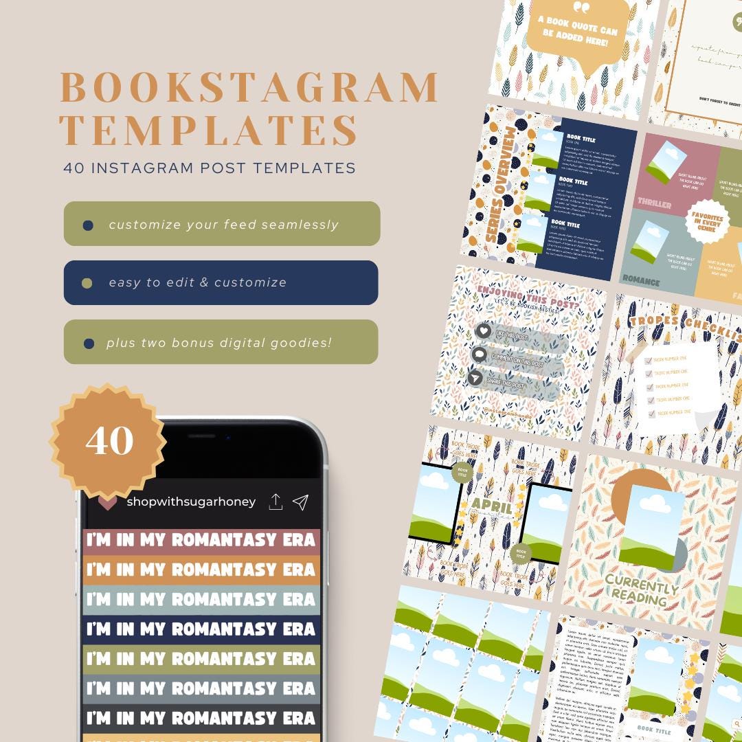 Bookstagram Canva Template Pack: 40 Bookish Instagram Posts - Etsy