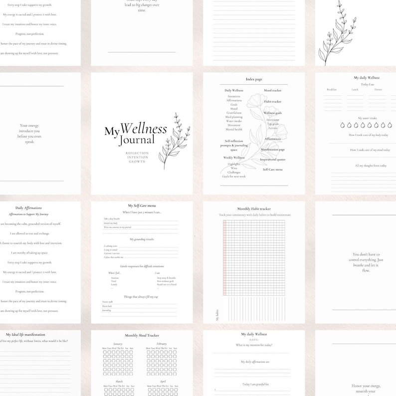 Editable Wellness Journal Template – 3 Editable Versions Self-care ...