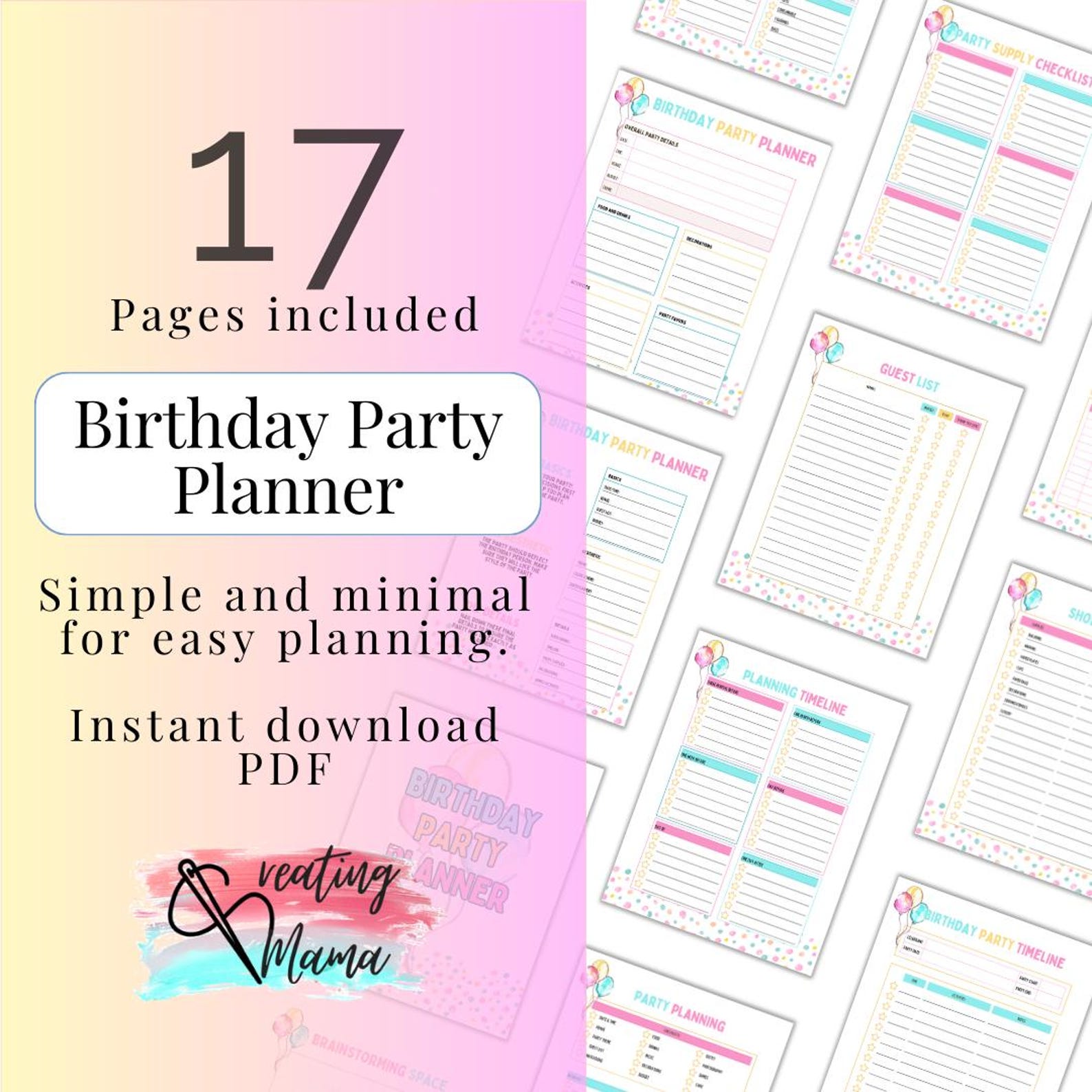 Kids Birthday Party Planner Printable | Minimalist Planner PDF (digital ...