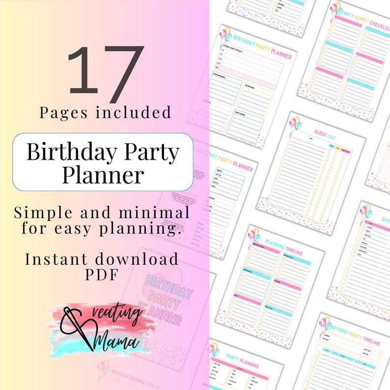 Kids Birthday Party Planner Printable | Minimalist Planner PDF (digital Download) - Etsy