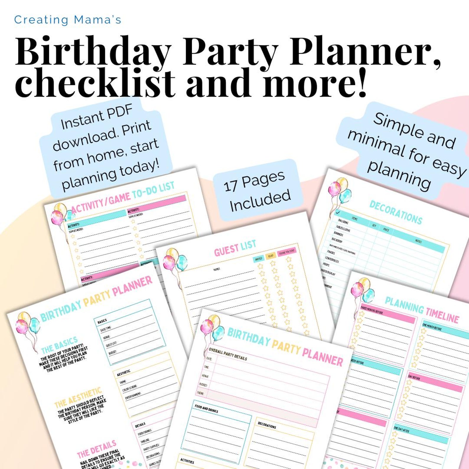 Kids Birthday Party Planner Printable | Minimalist Planner PDF (digital ...