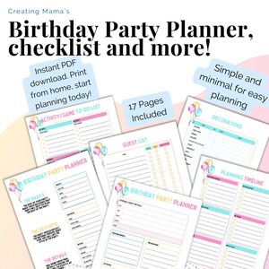 Kids Birthday Party Planner Printable | Minimalist Planner PDF (digital ...