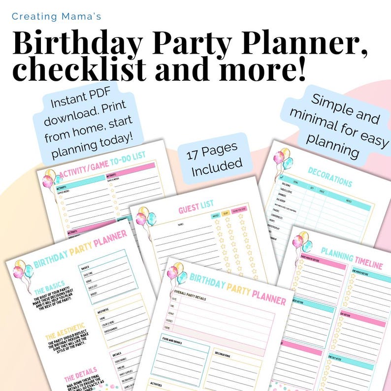 Birthday Party Planner Printable | Instant Digital Download PDF | Kid's ...