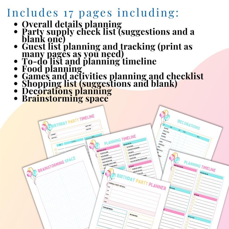 Kids Birthday Party Planner Printable | Minimalist Planner PDF (digital Download) - Etsy