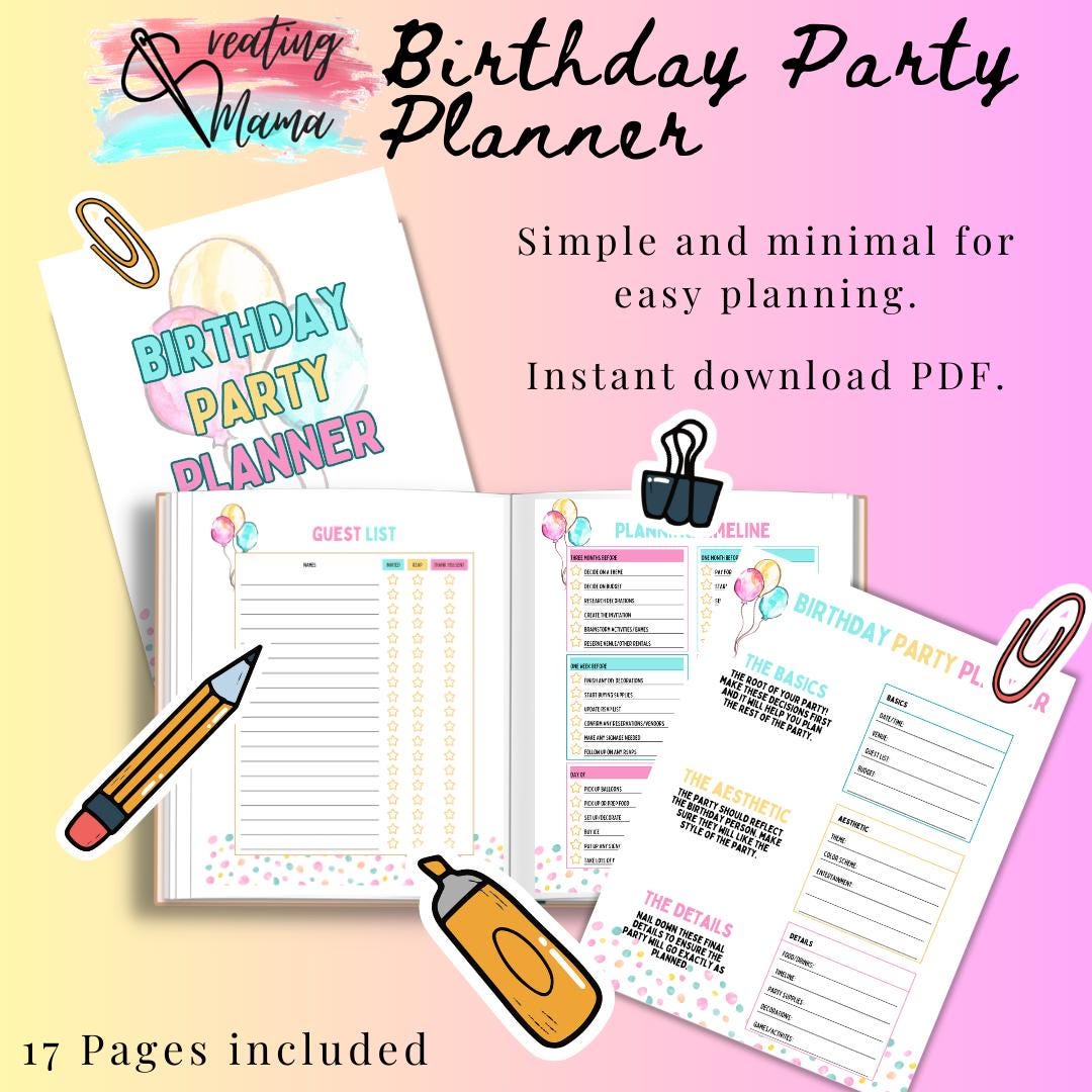 Birthday Party Planner Printable | Instant Digital Download PDF | Kid's ...