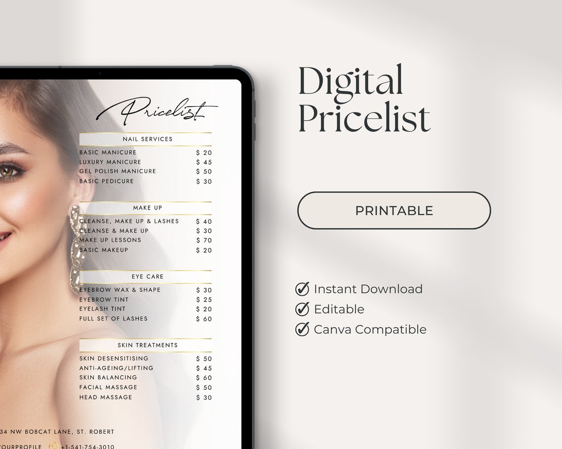 Editable Price List Template | Beauty Price List Template | Price List ...