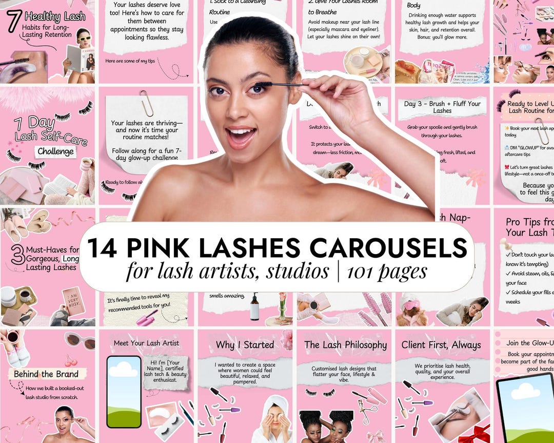Lash Tech Pink Instagram Carousel Templates: Social Media Posts (canva ...