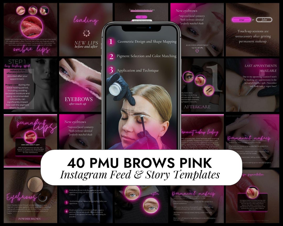 Permanent Instagram Template | PMU Instagram Template | Neon Pink ...