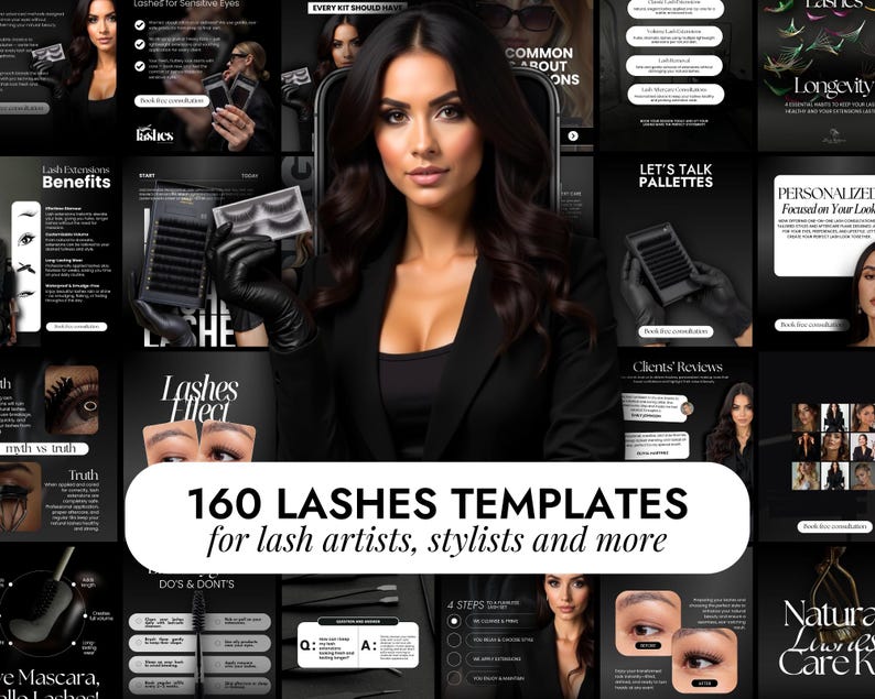 160 Modern Lashes Instagram Template | Lash Tech Templates Posts | Lash ...