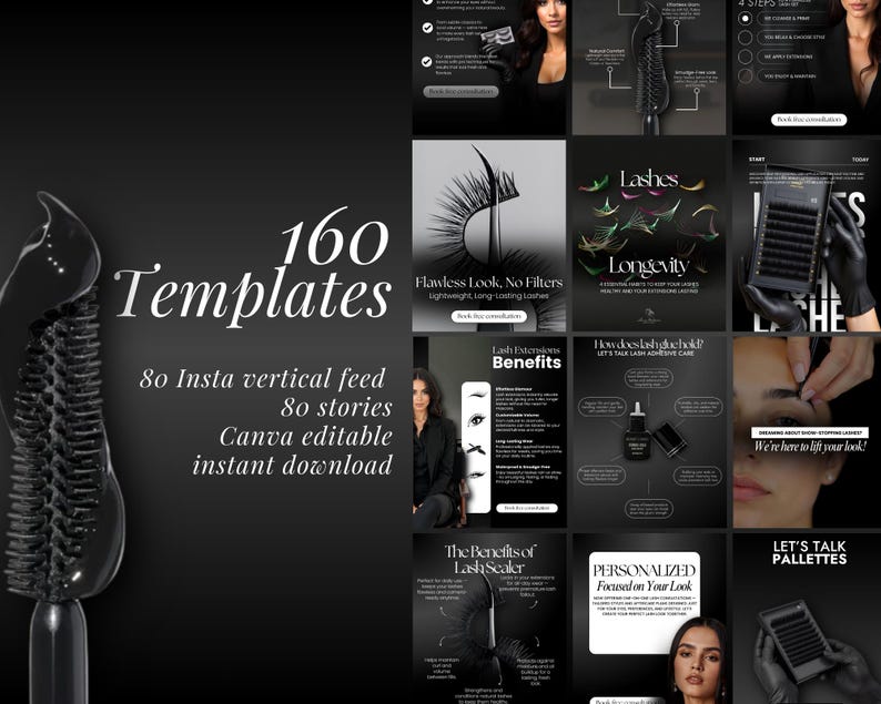 160 Modern Lashes Instagram Template | Lash Tech Templates Posts | Lash ...