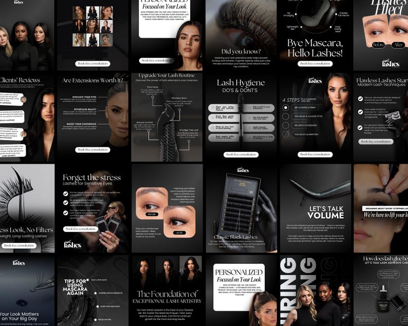 160 Modern Lashes Instagram Template | Lash Tech Templates Posts | Lash ...