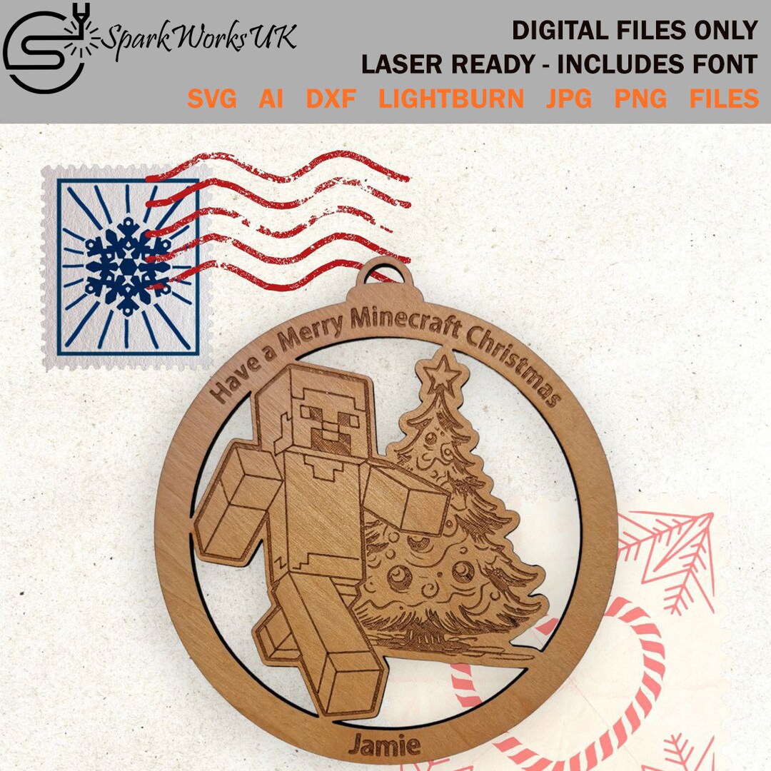 Minecraft Inspired Christmas Decoration Ornament Laser Ready Template ...