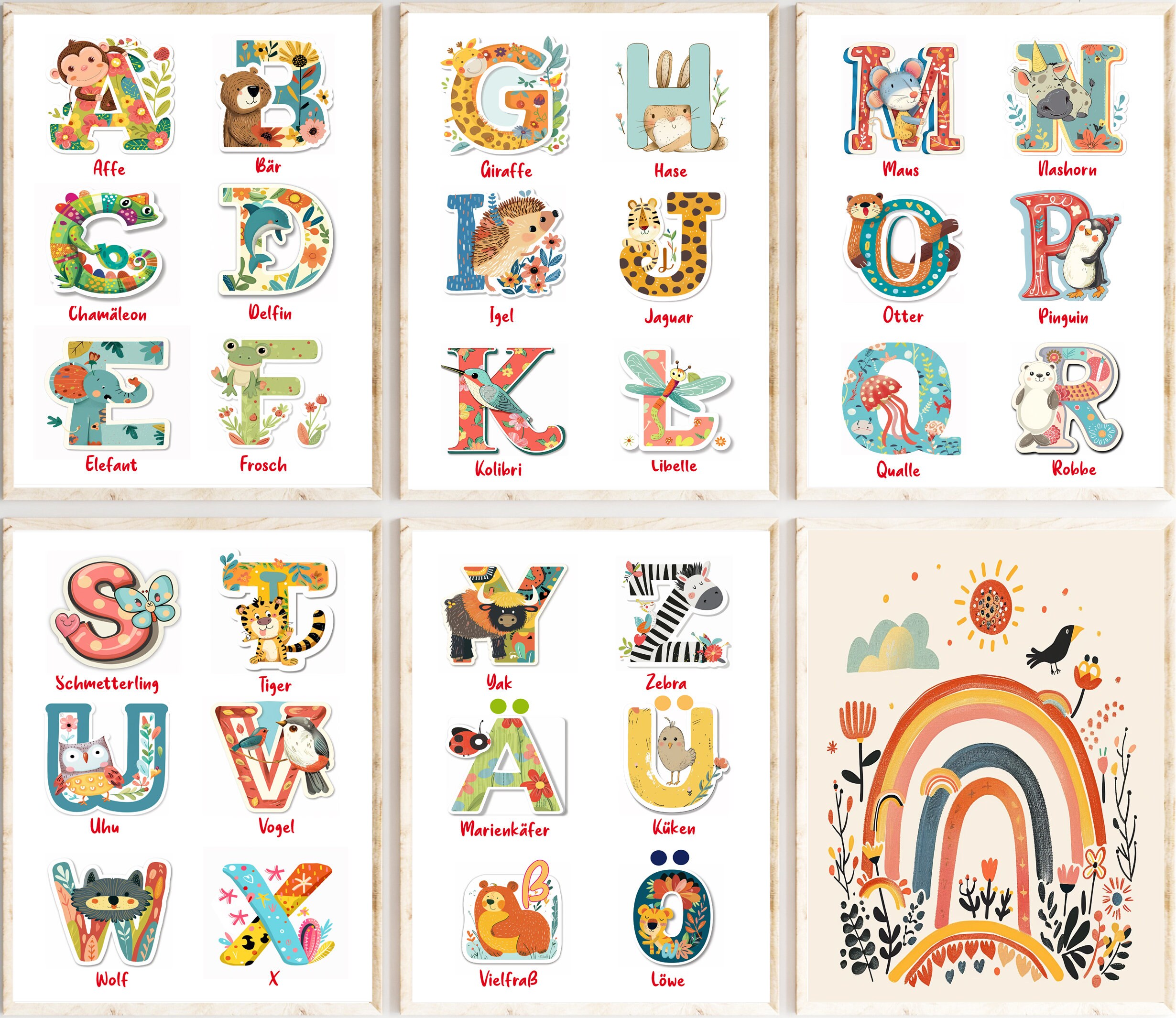 Set of 6 Posters Children's Picture abc Alphabet Picture Learn ABC ...