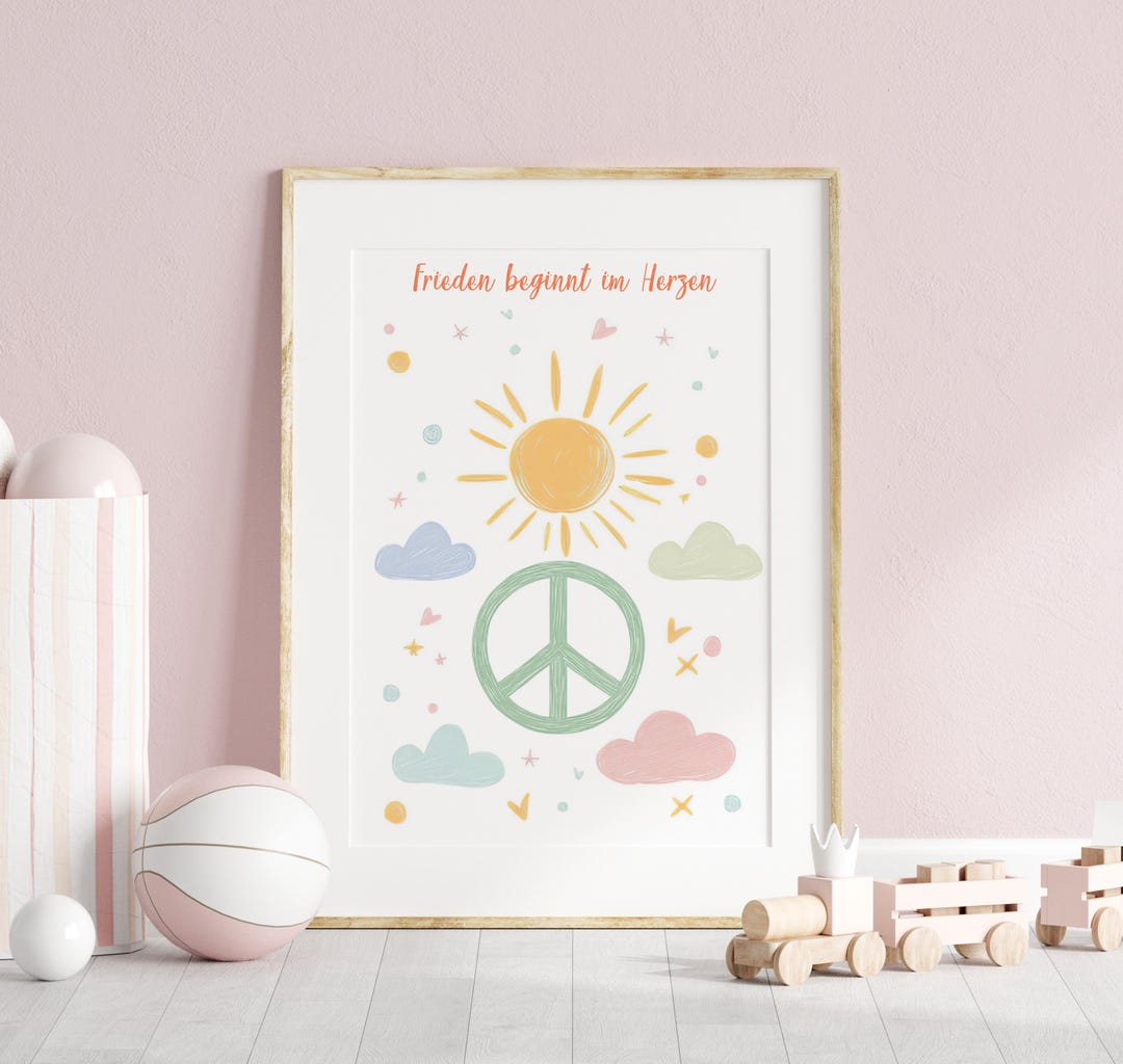 Peace Poster With Peace Sign & Sun, Children's Room, Poster, A4, High ...