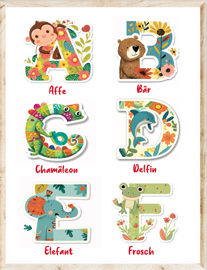 Set of 6 Posters Children's Picture abc Alphabet Picture Learn ABC ...