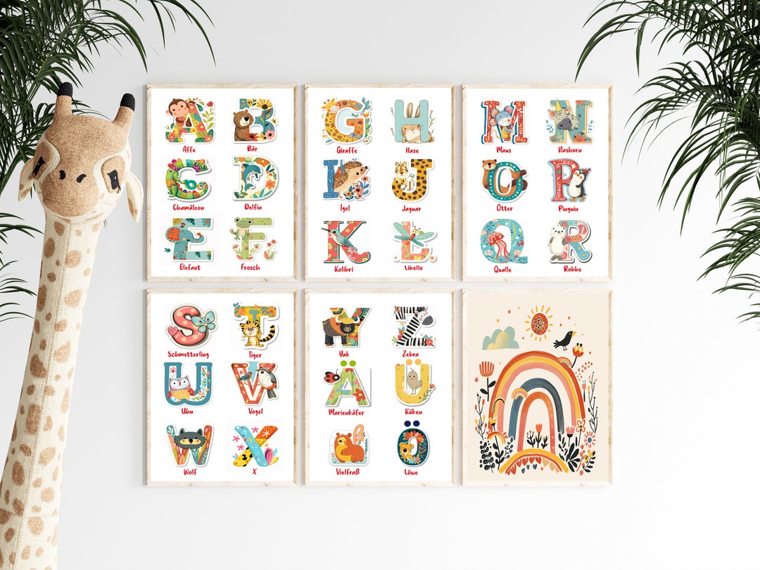 Set of 6 Posters Children's Picture abc Alphabet Picture Learn ABC ...