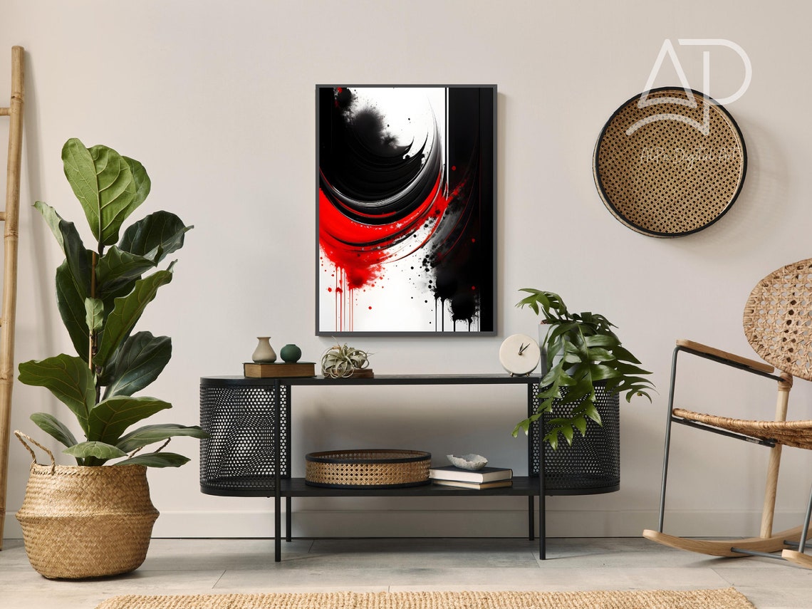 Set of 3 Prints Abstract Art White, Black and Red, Gallery Abstract ...