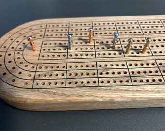 Cribbage Board Handcrafted With Live Edge Oak Wood, Includes Metal Pegs With Storage, for 2 or 3 ...