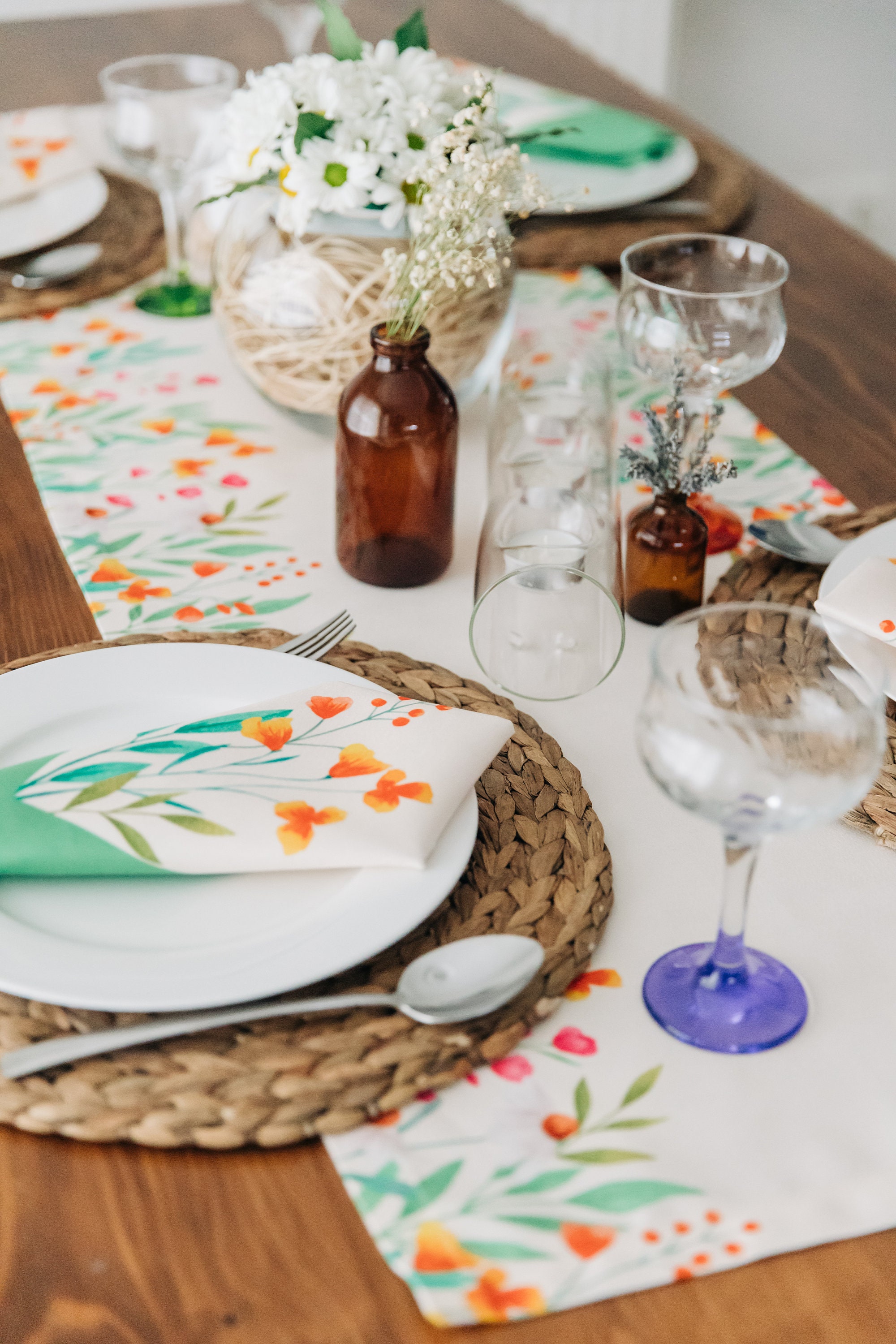 Wild Flowers Table Runner, Beige and Colorful, Floral Design, Bohem ...