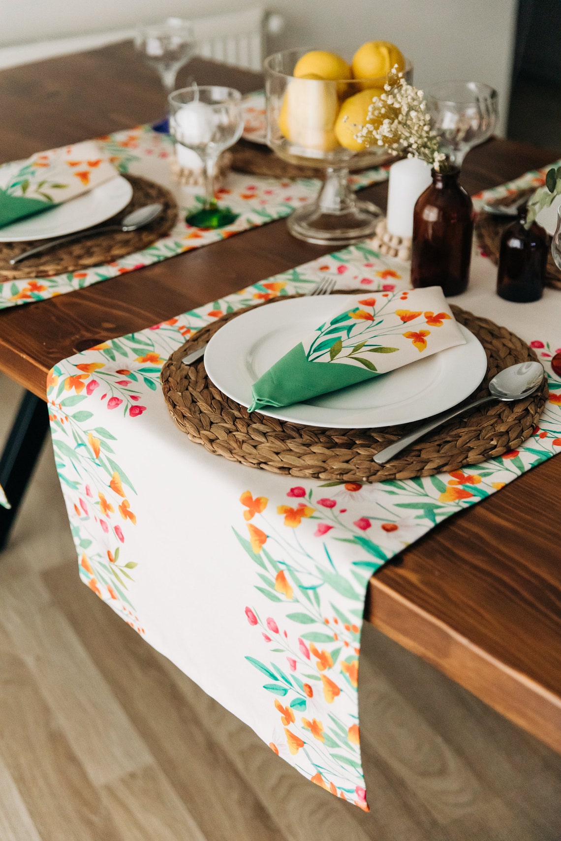 Wild Flowers Table Runner, Beige and Colorful, Floral Design, Bohem ...