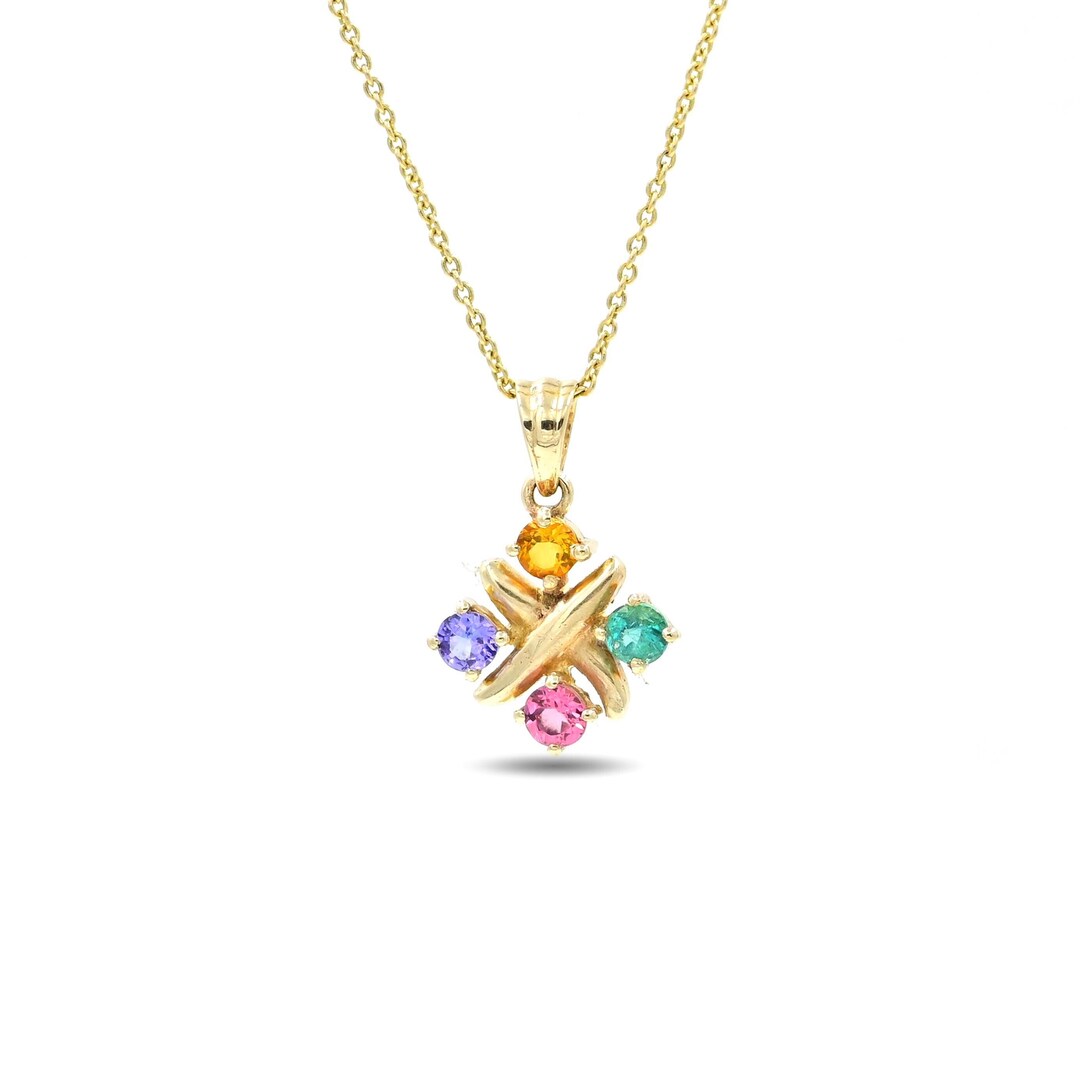 14K Solid Gold Multi-gemstone Cross Pendant: Tanzanite, Tourmaline ...