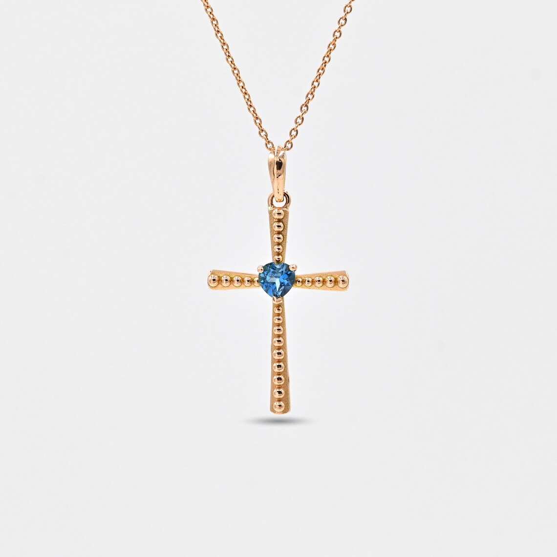 16x30mm 14K Solid Gold London Blue Topaz Cross Pendant, Holy Cross Gold ...