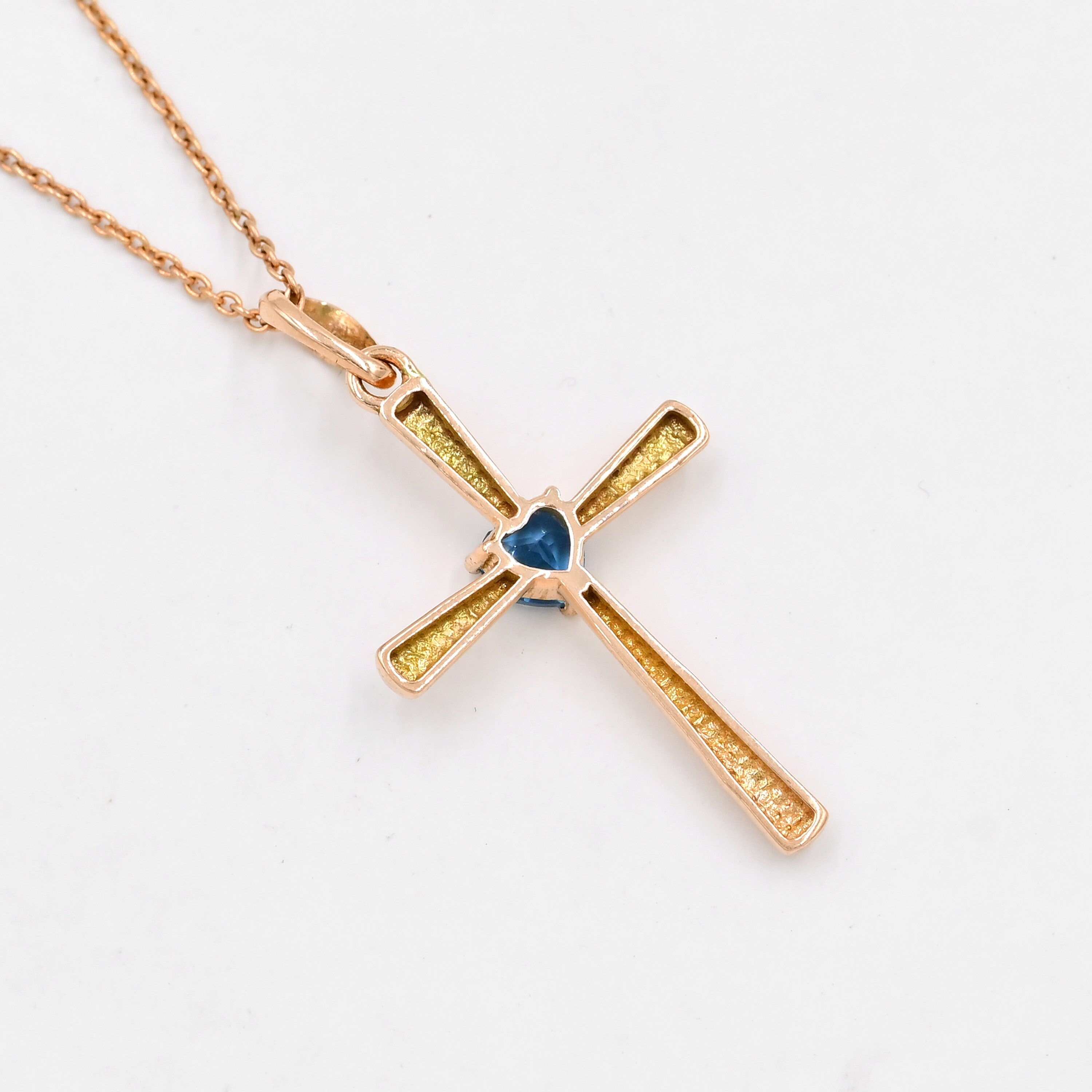 16x30mm 14K Solid Gold London Blue Topaz Cross Pendant, Holy Cross Gold ...