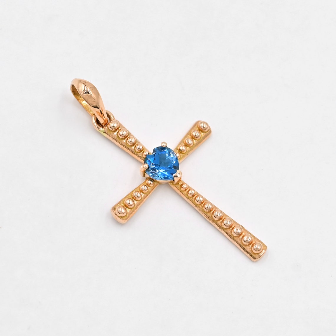 16x30mm 14K Solid Gold London Blue Topaz Cross Pendant, Holy Cross Gold ...