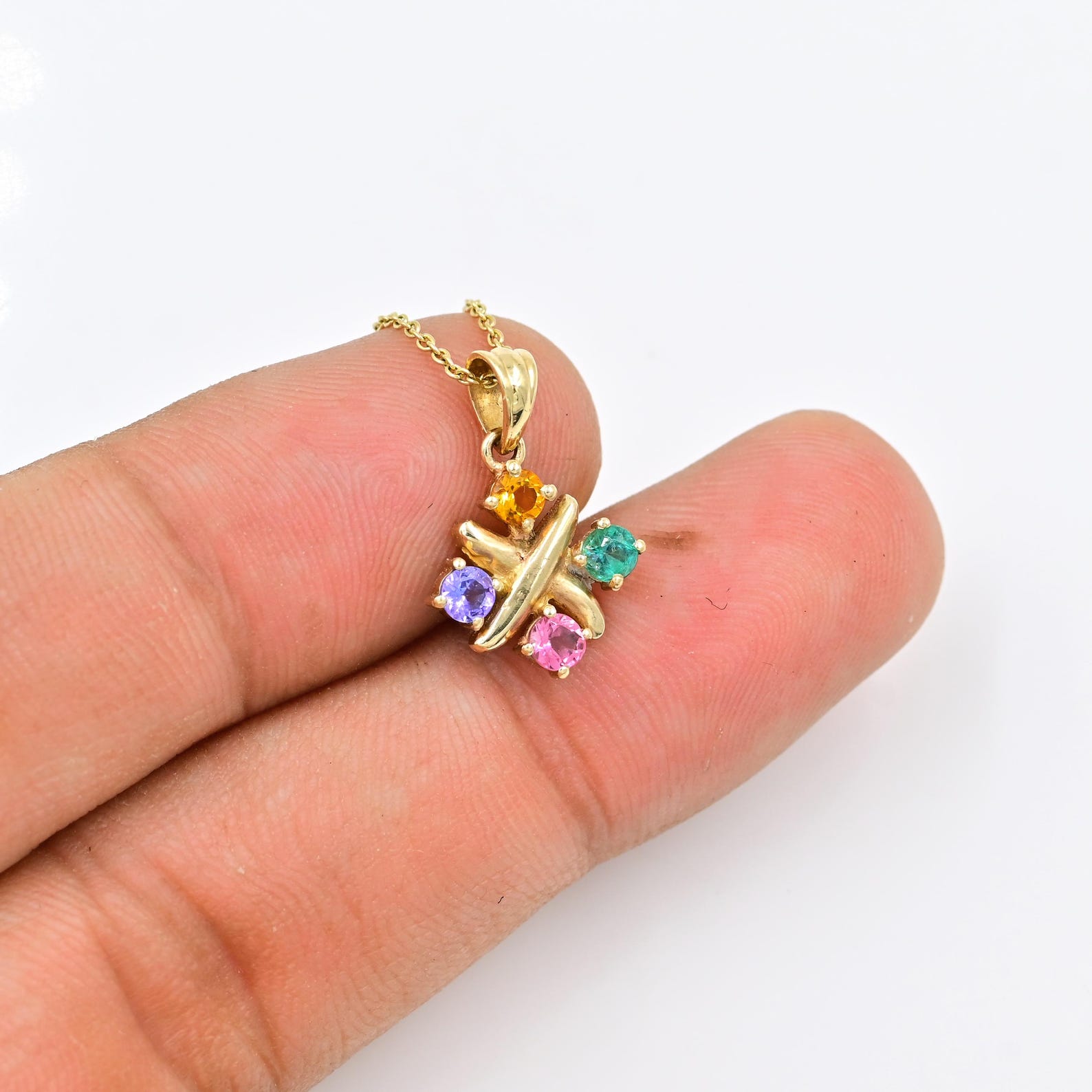 14K Solid Gold Multi-gemstone Cross Pendant: Tanzanite, Tourmaline ...