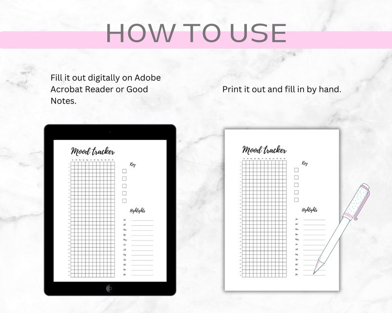 Mood Tracker Printable, Emotion and Wellbeing Journal, Yearly Log in ...