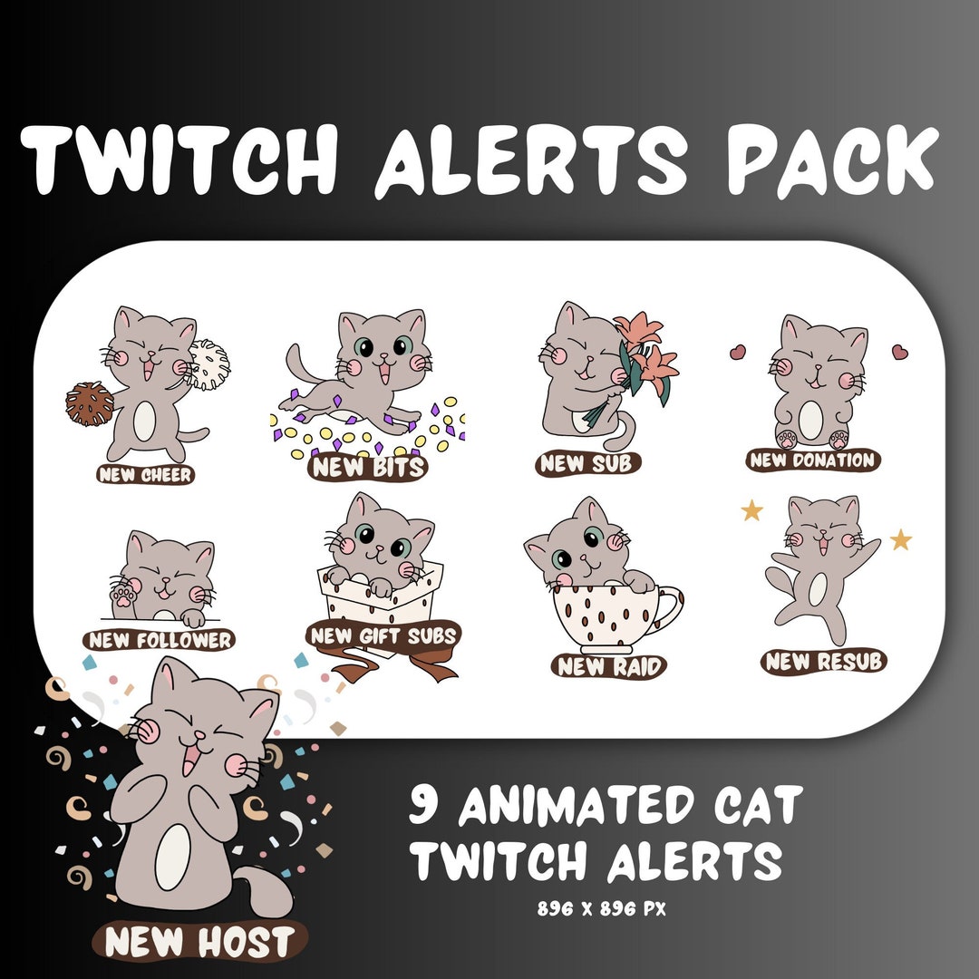 Animated Twitch Alerts Set | Grey Cat Theme | New Cheer, Bits, Sub ...