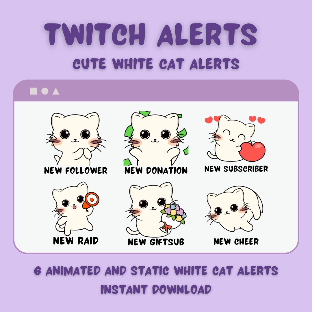 White Cats Twitch Alerts Bundle - GIF and PNG | Perfect for New Cheer ...