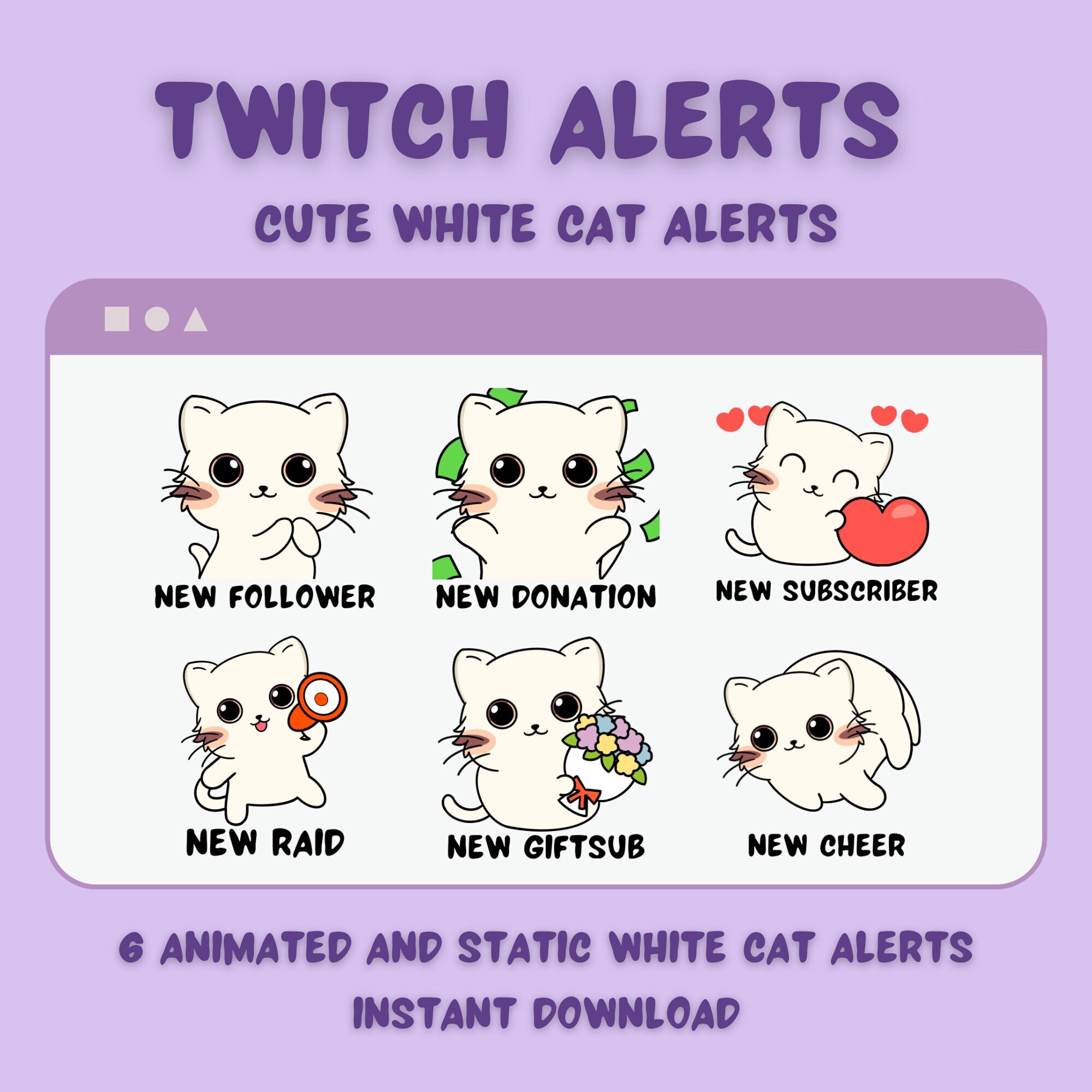 White Cats Twitch Alerts Bundle GIF and PNG Perfect for New Cheer ...