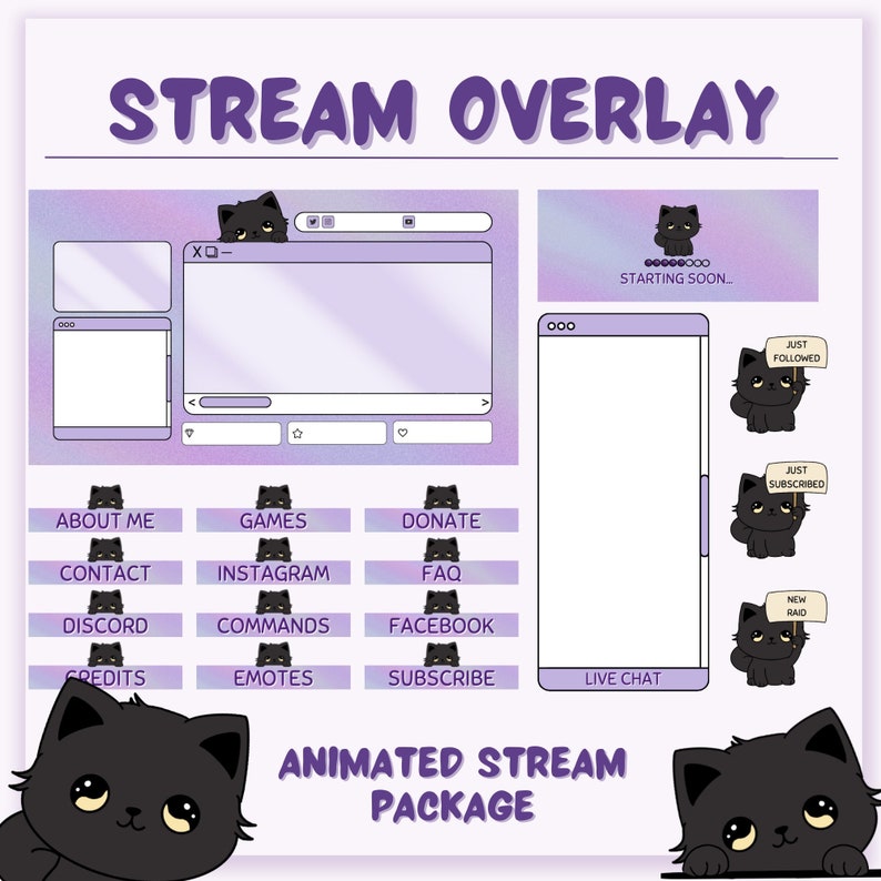 Animated Stream Overlay for Twitch | Overlay Stream Package | Cute ...