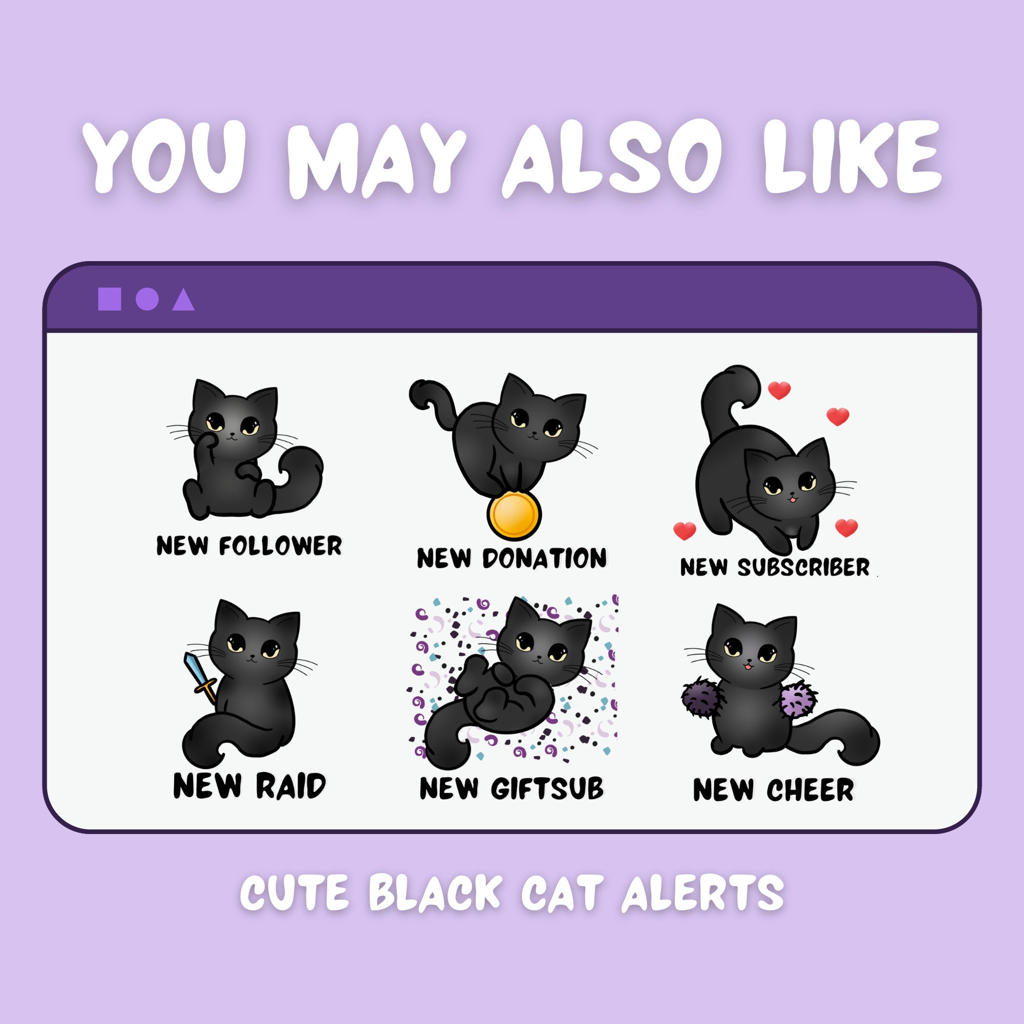 Paquete de alertas de Twitch animadas de Black Cat: 6 animaciones + 6 ...