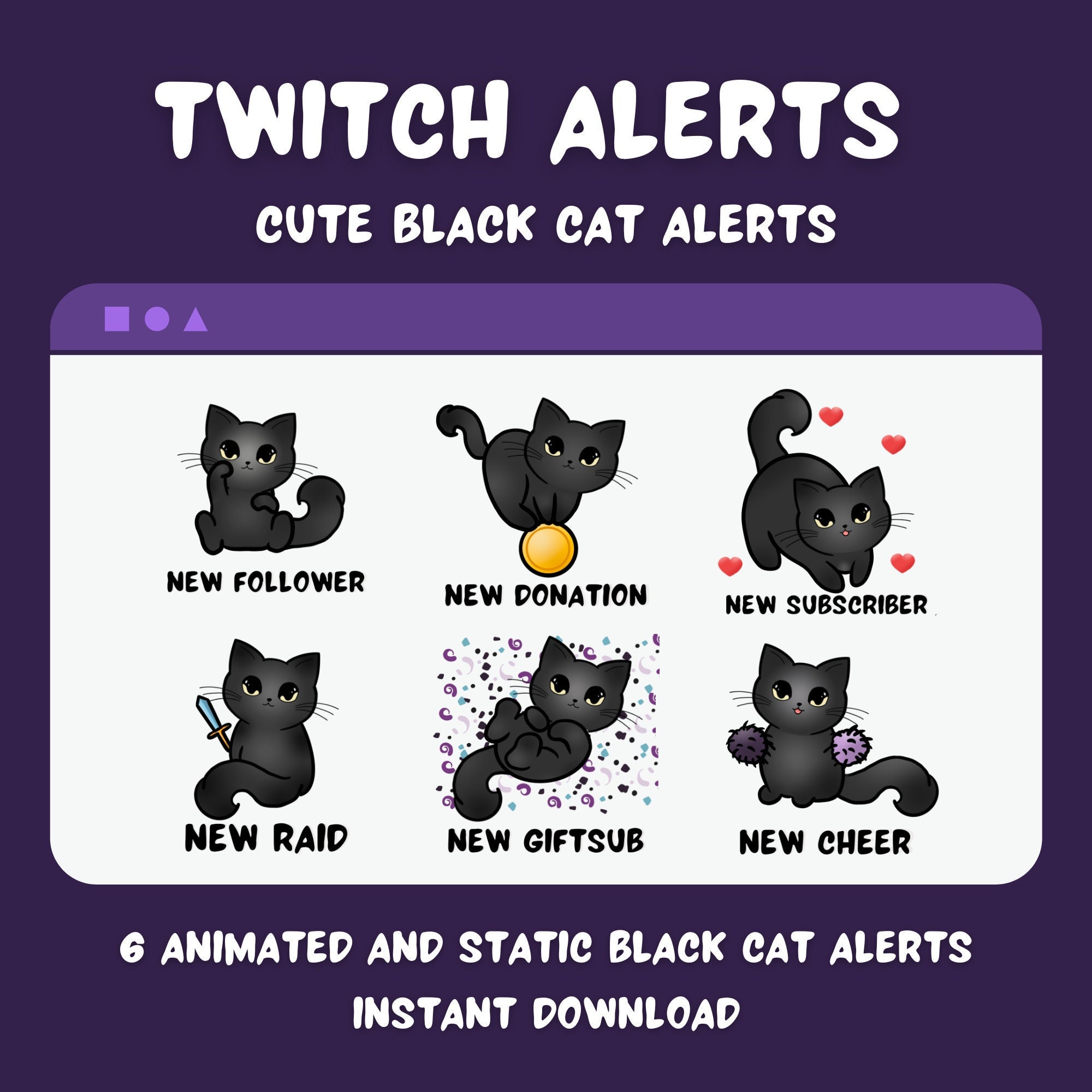 Animated Cat Twitch Alerts Bundle New Subscriber, Follower, Donation ...