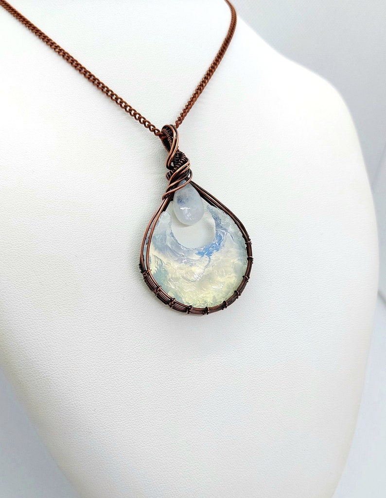 Handmade Copper Pendant With Opalite Crescent and Moonstone Boho ...