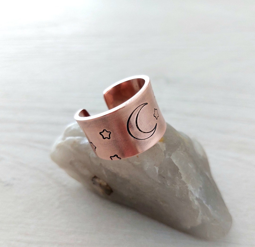 Open Copper Ring Crescent and Star Pattern Ring Unisex Jewelry ...