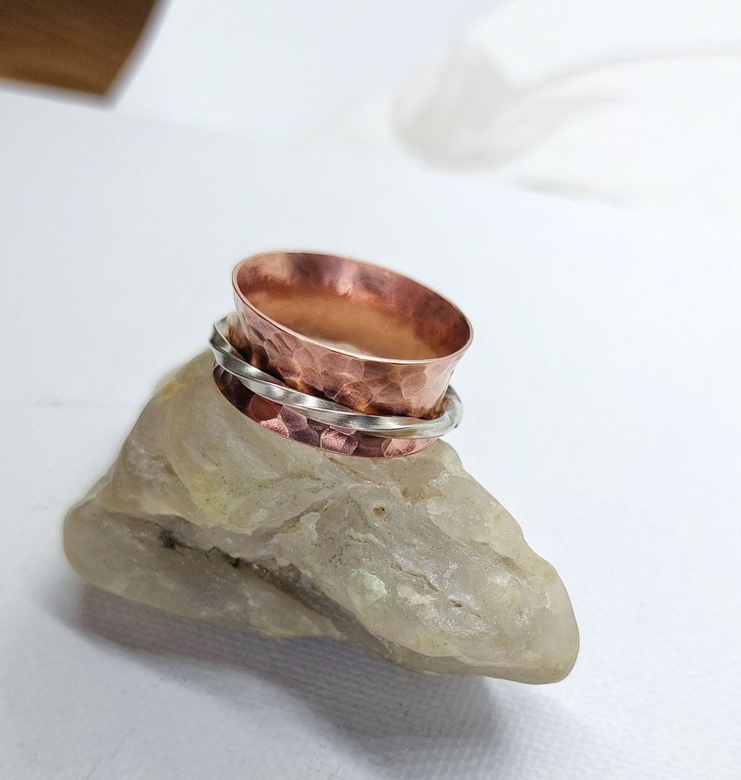 Anti-stress Ring Silver Ring Ring With Texture and Copper Anxiety Ring ...